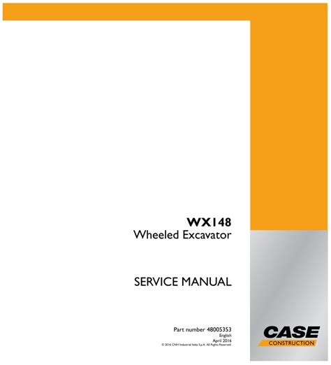 Service Manual Case Wx148 Wheeled Excavator