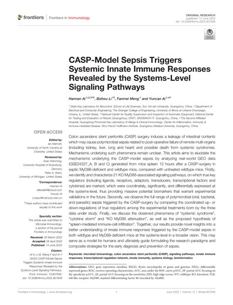Pdf Casp Model Sepsis Triggers Systemic Innate Immune Responses Revealed By The Systems Level