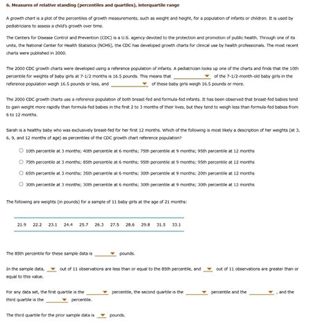 Solved 6 Measures Of Relative Standing Percentiles And Quartiles Interquartile Range A