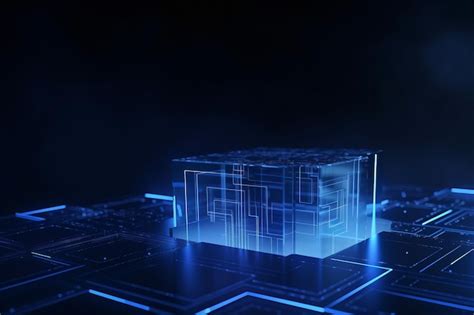 복사 공간이 있는 파란색 기술 배경 및 3d 렌더링을 통한 인공 지능 및 양자 컴퓨팅의 개념을 특징으로 합니다 프리미엄 사진