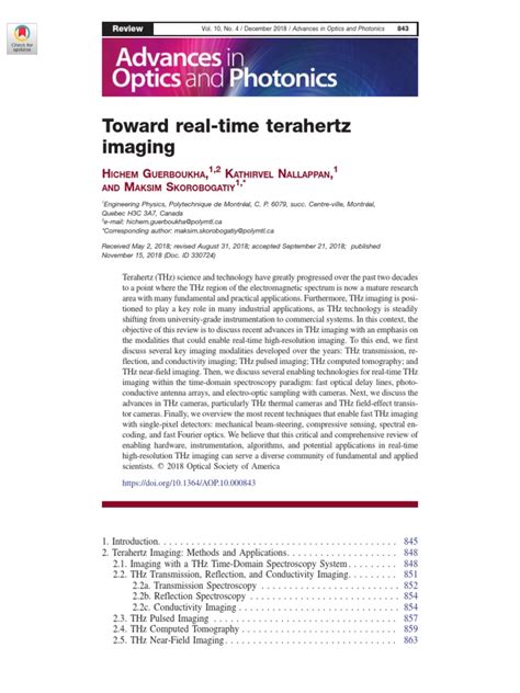 Toward Real Time Terahertz Imaging Pdf Terahertz Radiation