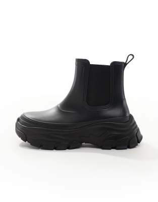 Asos Design Chelsea Rubber Boots In Black With Chunky Sole Asos