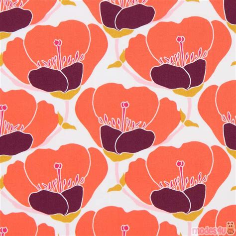 Altweißer Stoff Mit Orange Blumen Von Art Gallery Fabrics Fabric By Japanese Indie Modes4u