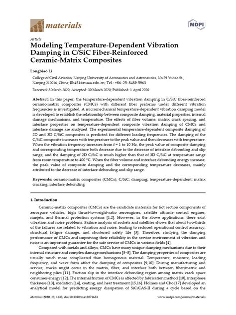 Modeling Temperature Dependent Vibration Damping In Csic Fiber Reinforced Ceramic Matrix