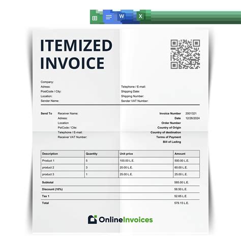 itemized invoice template free download