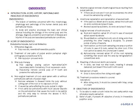 Endodontics Notes Summary Of Endo Introduction Scope History