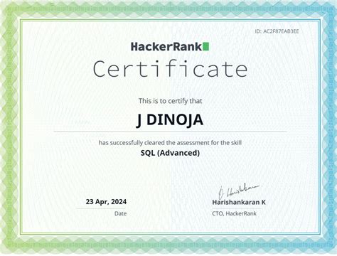 Je Dinoja On Linkedin Sql Advancedsql Hackerrank Certification