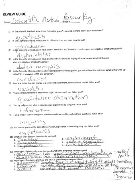 scientific method review answer key pdf