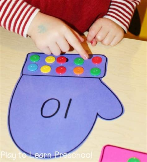 Winter Math Center Mitten Button Counting Activity