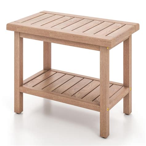 21 Inches Teak Shower Bench With Storage Shelf Costway