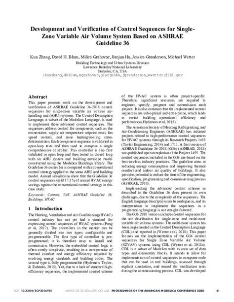 Pdf Development And Verification Of Control Sequences For Single Zone
