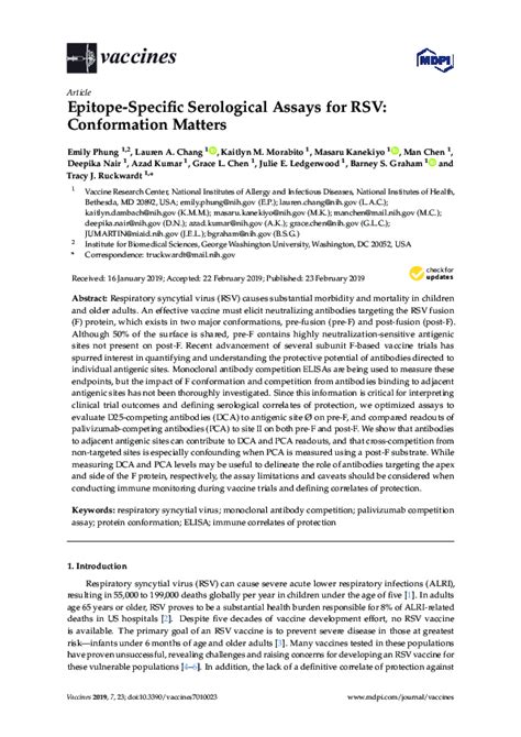 Pdf Epitope Specific Serological Assays For Rsv Conformation Matters