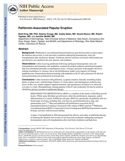 Pdf Palifermin Associated Papular Eruption