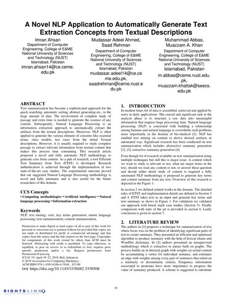 Pdf A Novel Nlp Application To Automatically Generate Text Extraction