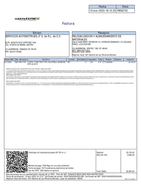 Factura Sat 25172504 Servicios Automotrices Pdf Pagos Impuestos