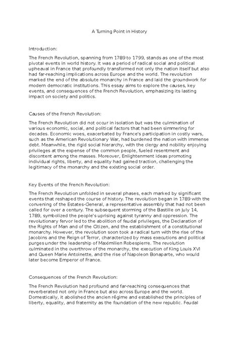 A Turning Point In History Essay A Turning Point In History