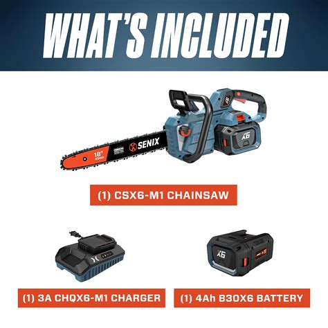 Senix 60 Volt Max 16 In Brushless Battery 4 Ah Chainsaw Battery And Charger Included Csx6 M