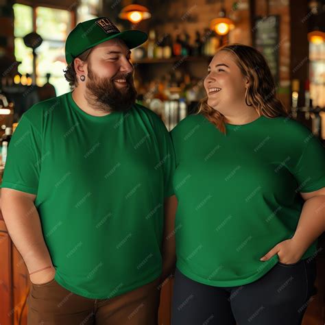 A Man And Woman Wearing Green Shirts That Say I Love On The Front