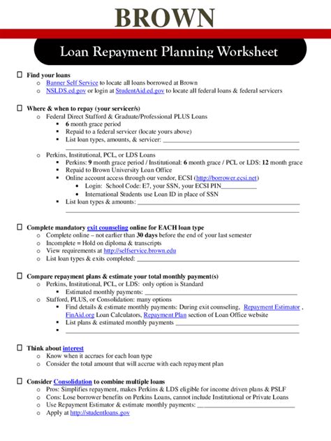 Fillable Online Loan Repay Planning Worksheet Fax Email Print Pdffiller