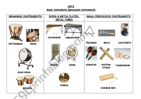 Music Instruments Percussion Esl Worksheet By Asunblomdahl