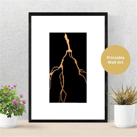 Kintsugi Rectangle Wall Art Print Digital Download Japanese Kintsugi Black And Gold Printable