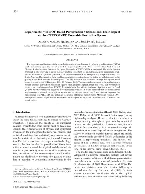 Pdf Experiments With Eof Based Perturbation Methods And Their Impact On The Cptec Inpe