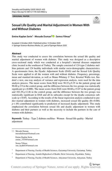 Sexual Life Quality And Marital Adjustment In Women With And Without