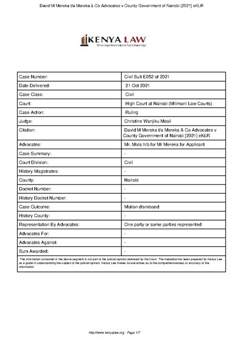 David Duty To Avoid Conflict Of Interest Case Number Civil Suit E052 Of 2021 Date Delivered