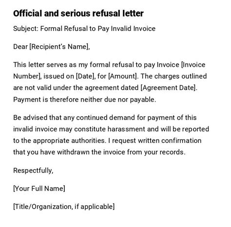 Refusal To Pay Letter