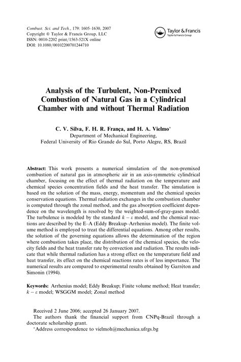 Pdf Analysis Of The Turbulent Non Premixed Combustion Of Natural Gas In A Cylindrical Chamber
