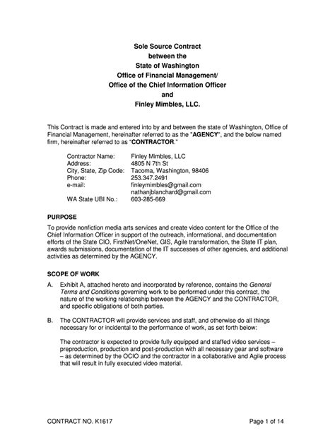Fillable Online Ofm Wa Sole Source Contract Ofm Wa Fax Email Print