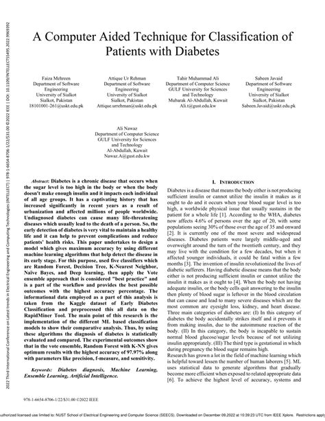 Pdf A Computer Aided Technique For Classification Of Patients With Diabetes