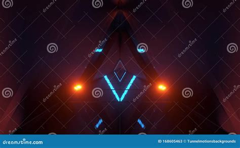 Glowing Triangle Space Ship Temple Tunnel Corridor In Futuristic Sci Fi