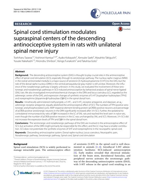 Pdf Spinal Cord Stimulation Modulates Supraspinal Centers Of The