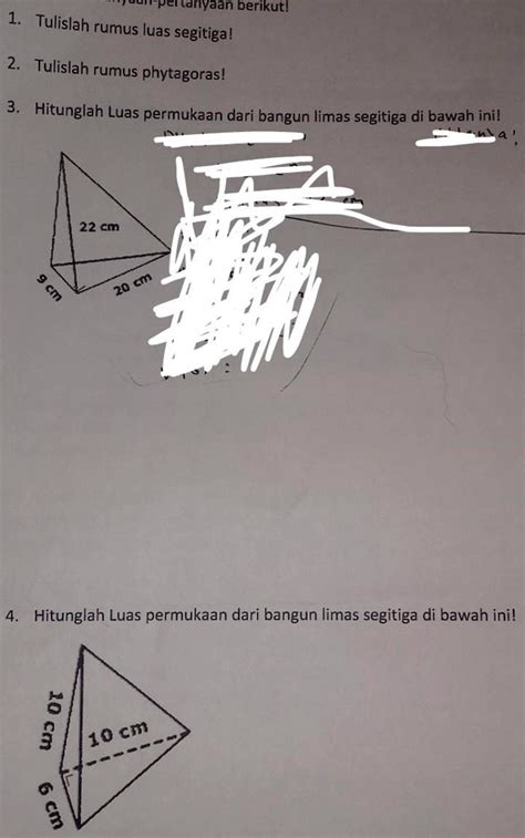 Solved Tuliskan Rumus Luas Segitiga Tuliskan Rumus Phytagoras Hitunglah Luas Permukaan