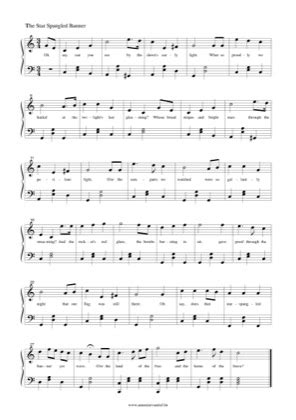 The Star Spangled Banner Us National Anthem Free Piano Sheet Music Pdf