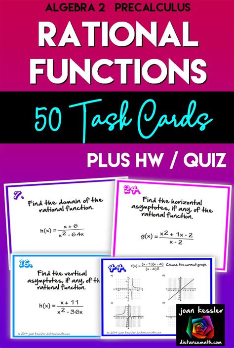 Rational Functions And Graphs 50 Task Cards Quiz Hw Rational Function