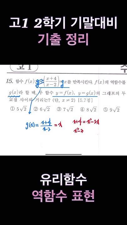 고1 2학기 기말대비 기출 정리 유리함수 역함수 표현 Youtube