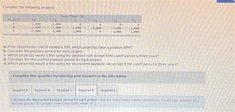 Solved Consider The Following Projects A If The