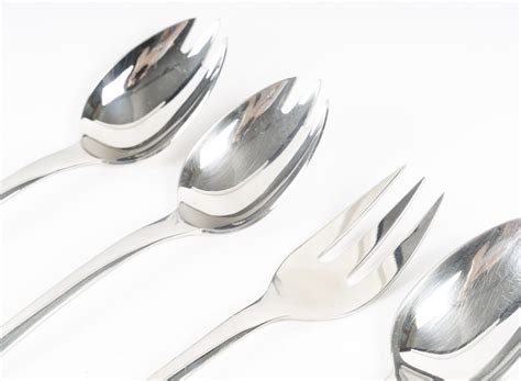 Puiforcat Art Deco 131 Pieces Cutlery Flatware Set Wave Stainless