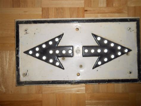 Vintage Highway Road Sign W Double Arrows And Glass Marbles Reflectors