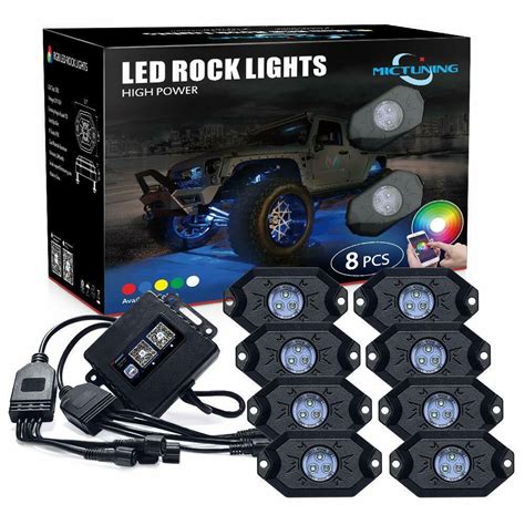 Mictuning 8 Pods Rgb Led Rock Light Bluetooth Music Control Multicolor Light Kit For Truck Atv