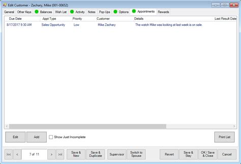 Edge Knowledge Base Customers Customer Record Appointments Tab