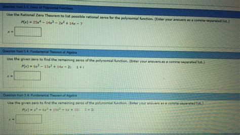 Solved Use The Rational Zero Theorem To List Possible Chegg