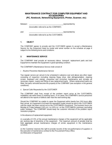 Maintenance Agreement Template