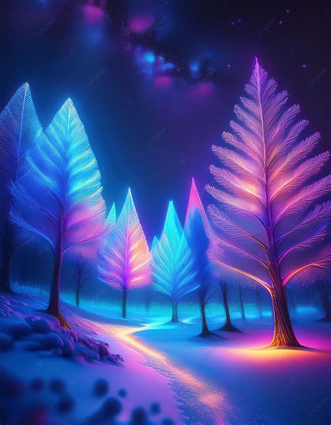 Neon Trees Glow In Winter Forest Background Wallpaper Image For Free