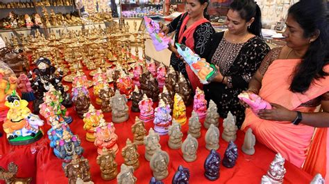 Vinayaka Idols On Display At Poompuhar In Erode The Hindu