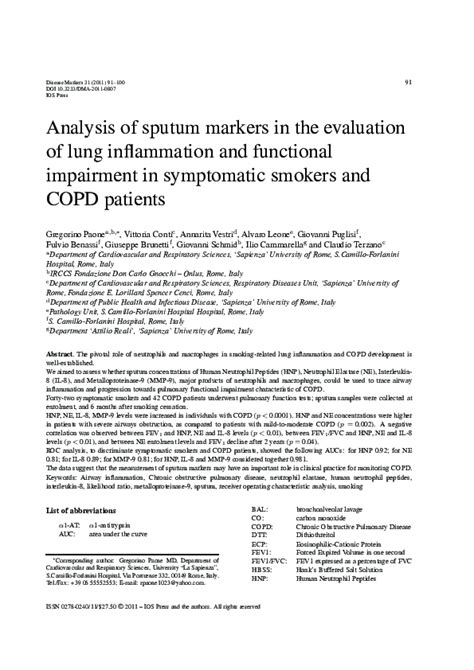 Pdf Analysis Of Sputum Markers In The Evaluation Of Lung Inflammation