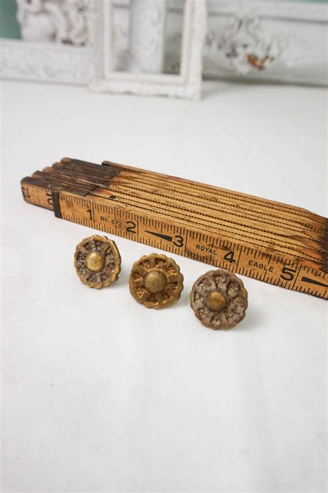 Lot Of Three Small Solid Brass Bolts Or Knobs Vintage Etsy