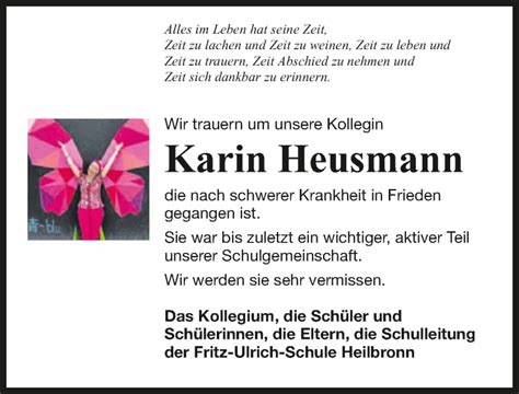 Traueranzeigen Von Karin Heusmann Trauerundgedenken De